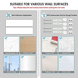 HOMEASY Mop Broom Holder Wall Mounted SUS304 Stainless Steel, Mop Broom Organizer with 2 Installation Methods (No Drilling&Screw Drilling Installation 2 In 1), Mop Hanger Heavy Duty with Hooks, 2PCS