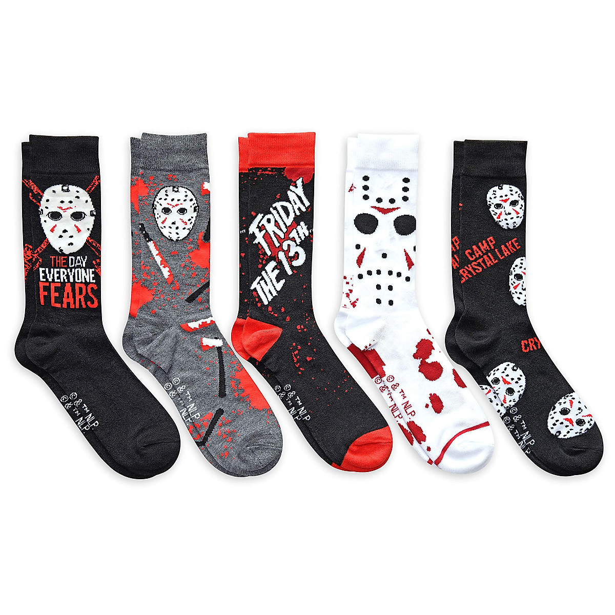 Hyp Friday the 13th Jason The Day Everyone Fears Men's Crew Socks 5 Pair Pack
