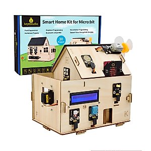 KEYESTUDIO Microbit Smart Home Starter Kit with Micro:bit V2, MakeCode Blocks & Python Code|Wireless Remote Control APP| Solar & Micro USB Charging|RGB,i2c LCD for Kids Coding