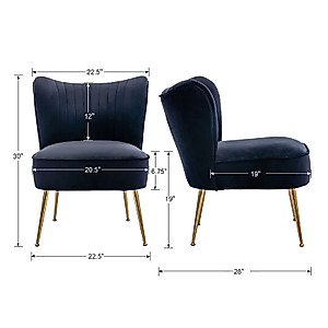 Janoray Velvet Accent Chair Set of 2 Comfy Living Room Chair Armless Slipper Chair Mid Century Side Chair Single Sofa Chair with Golden Legs Wingback for Bedroom Guest Room, Black