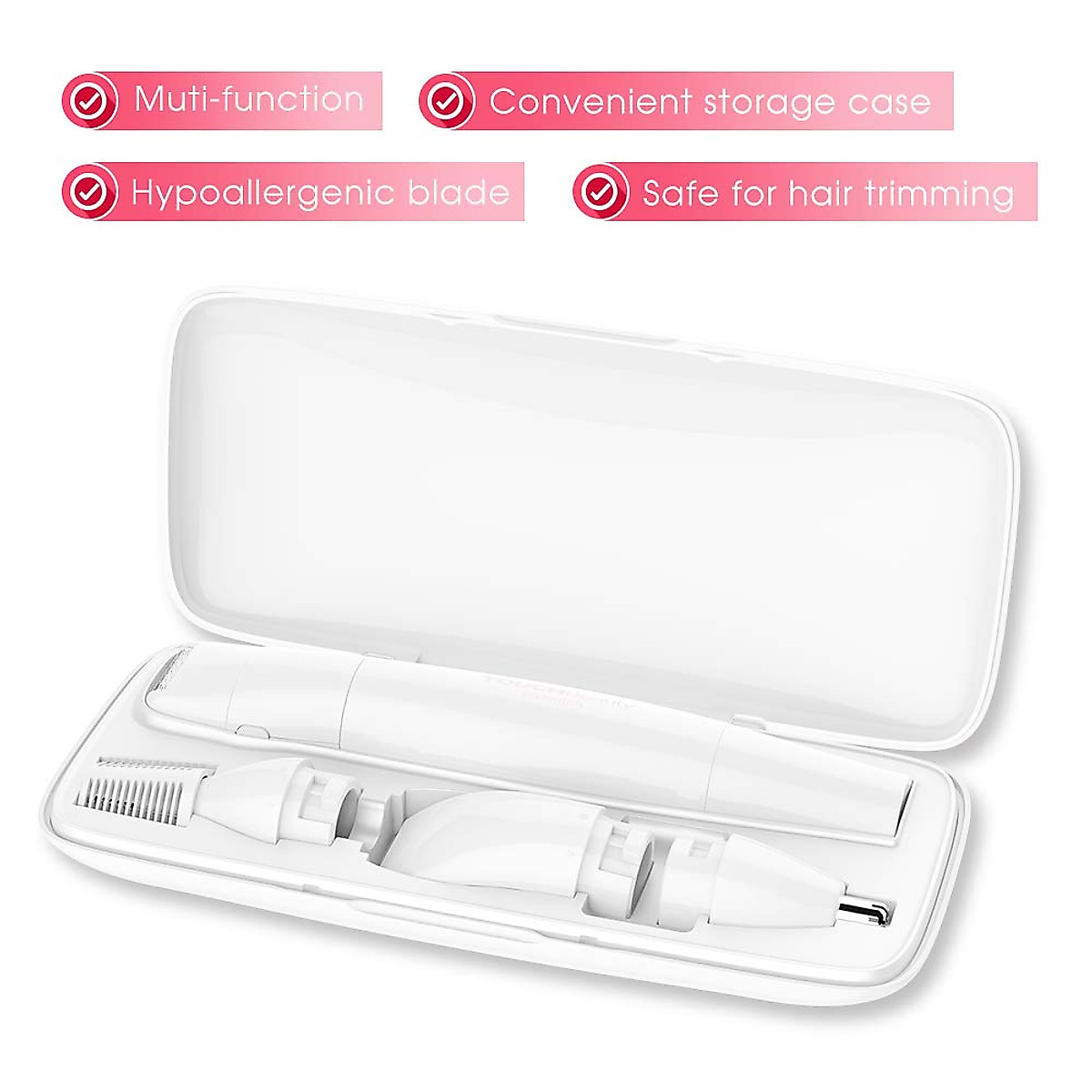 TOUCHBeauty Bikini Trimmer for Women, IPX6 Facial & Eyebrow Hair Trimmer with Case, Painless Body Shaver, Nose Hair Trimmer TB-1753