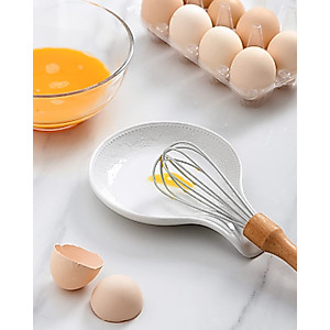 FE FUN ELEMENTS SpoonHolder, Ceramic Spoon Rest for Kitchen Countertop, Large Lace Embossed Kitchen Spoon Rest for Stovetop, Ceramic Spoon Rest for Kitchen Countertop, 5.5inch Utensil Tray (White)