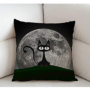 Swono Black Cat on a Beautiful Night with Full Moon Burlap Throw Pillow Case Cushion Cover Couch Sofa Decorative Square 18x18 inches