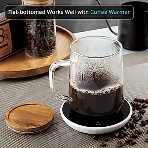 Bivvclaz Glass Coffee Mugs Set of 2, 16 oz Glass Coffee Cups with Acacia Wood Lid, Clear Borosilicate Glass Mugs with Handles for Cappuccino, Tea, Latte, Hot/Cold Beverages, Wine, Americano