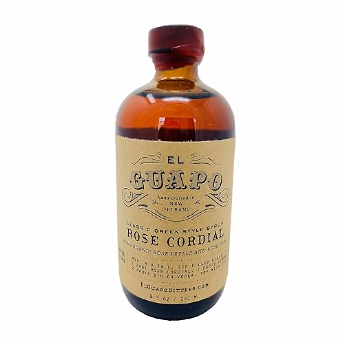 El Guapo Bitters Classic Greek Style Rose Cordial Syrup 8.5 oz - Absolute Mixer for Champagne, Vodka & Gin - Vegan & Gluten Free Ingredients - Featured in Southern Living