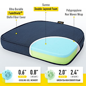 SUNROX Gel Memory Foam Chair Cushions, FadeShield Water-, Stain-Resistant Durable Reversible Seat Cushion Pads with Ties for Indoor/Outdoor Kitchen Dining Office 17"x16" Set of 6, Navy