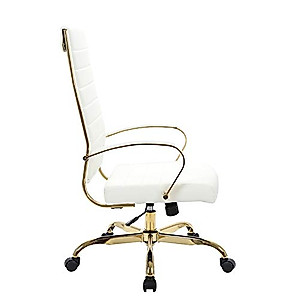 Pemberly Row High-Back Leather Office Chair with Gold Frame in White