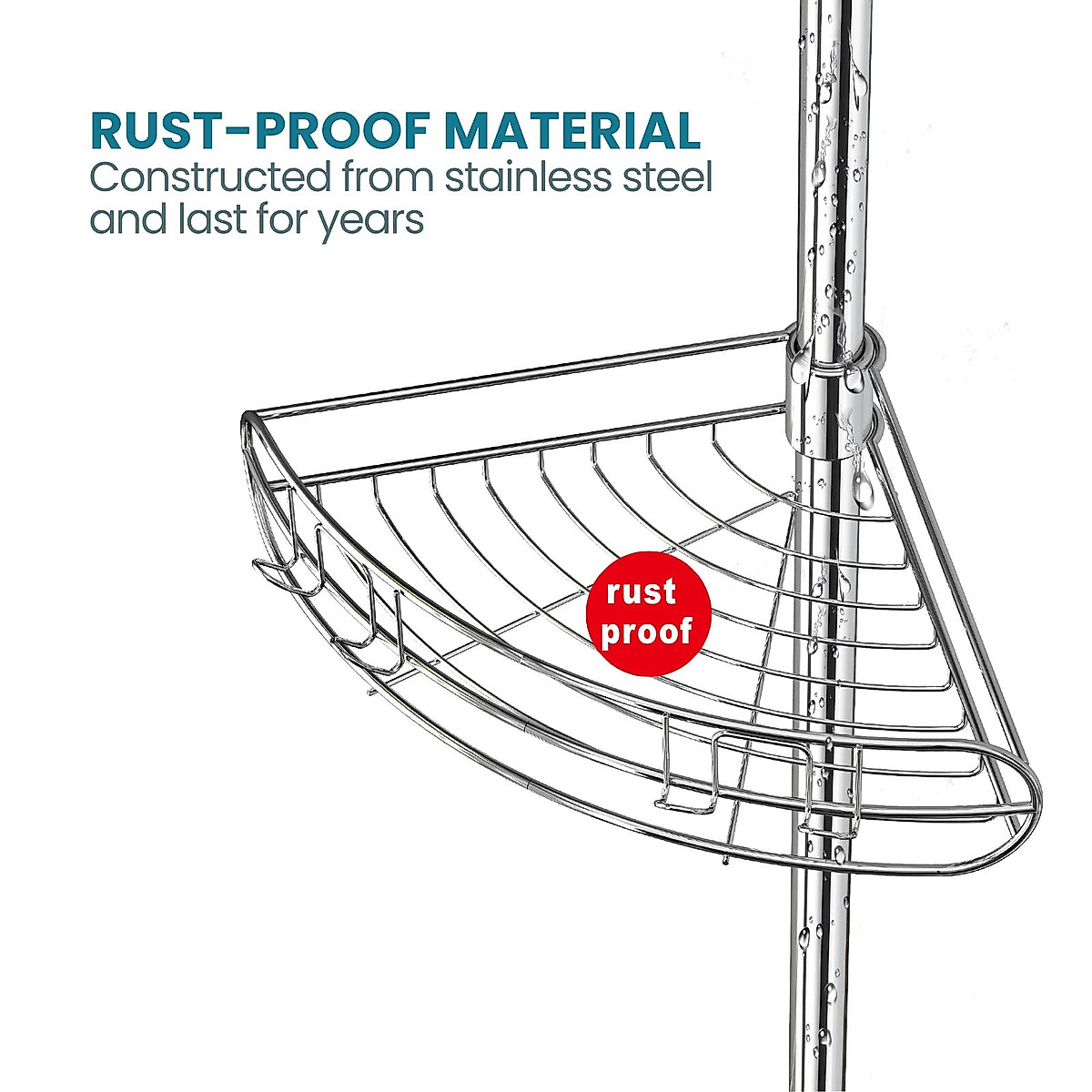 ALLZONE Corner Shower Caddy Tension Pole, 4-Tier Adjustable Shower Shelves, Rustproof Bathroom Shower Organizer Corner and Shower Racks for Inside Shower Storage, 56 to 113 Inch Height, Sliver