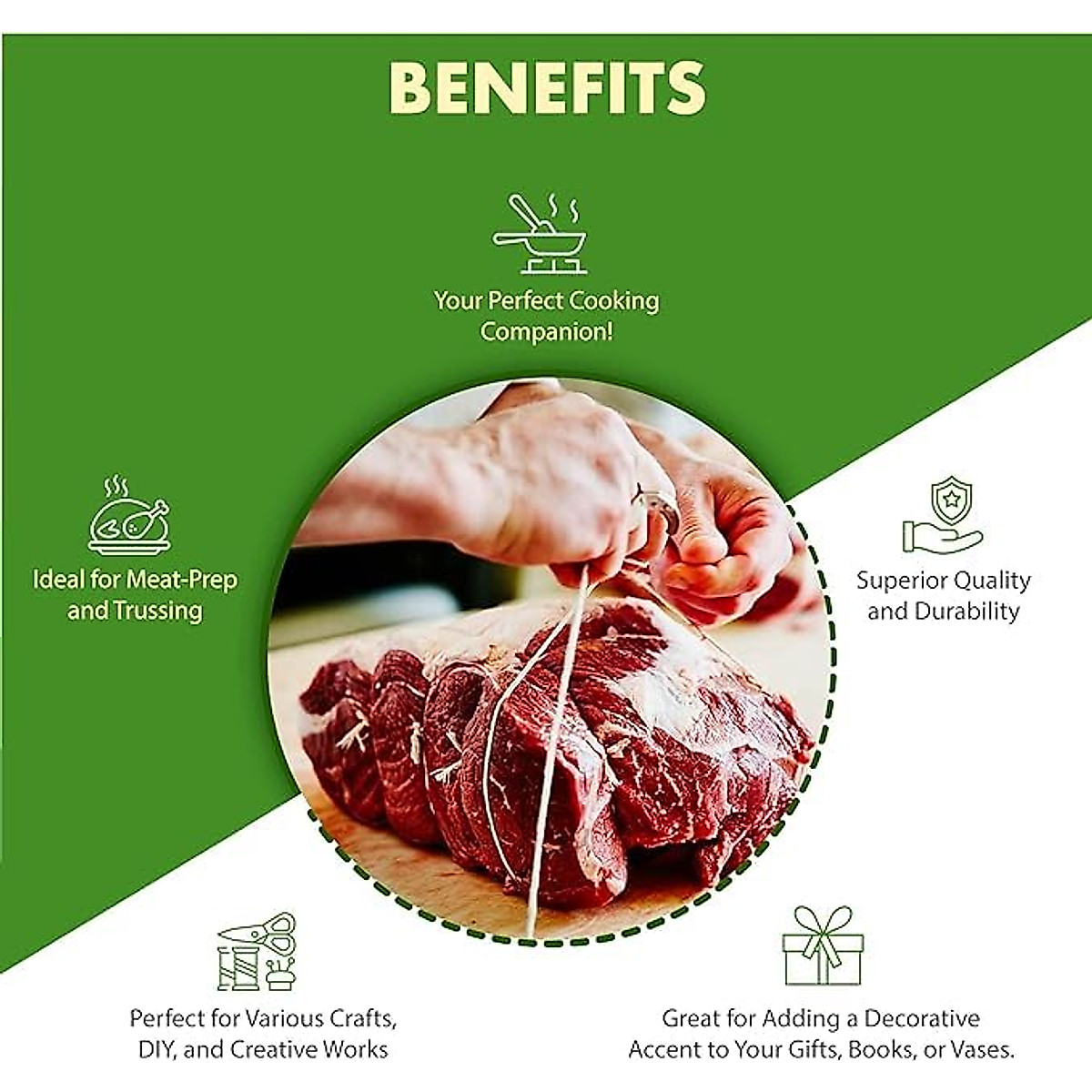 Regency Wraps Butchers Cooking Twine, Made of Heavy-Weight Natural Cotton for Turkey Trussing and Meat Prep for Roasting 1200ft Cone, Approx. 1LB Pack of 1