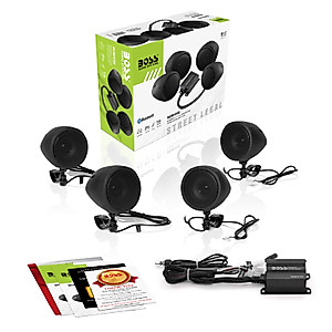 BOSS Audio Systems MCBK470B Motorcycle Bluetooth Speaker System - Class D Compact Amplifier, 3 Inch Weatherproof Speakers, Volume Control, Great for Use With ATVs and 12 Volt Vehicles