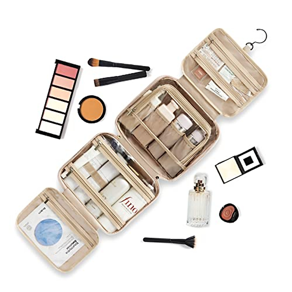 LIGHT FLIGHT Toiletry Bag For Women, Makeup Organizer, Makeup Bag for Full Sized Toiletries, Large Capacity Cosmetic Bag with Hanging Hook, Pink