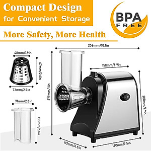 Electric Cheese Grater, 250W Multifunctional Vegetable Cutter for Home Use, 5 Stainless Steel Rotary Blades and One-Touch Control, Electric Salad Maker Cheese Shredder for Cheeses, Fruit, Veggies