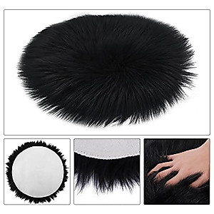 Sibba Faux Fur Fuzzy Area Rug Chair Pad Protectors 30 cm Black Small Round Cover Pillow Cushion Carpet Mat Desk Sofa Seat Couch for Living Room Kids Bedroom Home Decor Photographing Background Craft