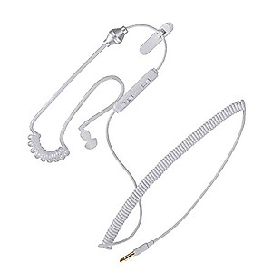 Hakeeta Single Earbud, Ear-Hook Earphone, Wired Earpiece, with Microphone, 1.2M, Spiral air Transparent Tube, in Ear, Lightweight, Monaural, Comfortable, 3.5mm, for Security Sport Hotels