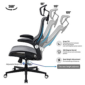X XISHE Office Chair, Ergonomic Mesh Office Chair, High Back Desk Chair - Adjustable Headrest with Flip-Up Arms, Tilt Function, Lumbar Support, and PU Wheels, Swivel Computer Task Chair