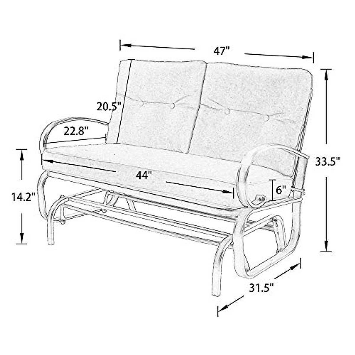 Iwicker Patio Glider Bench Swing Chair Outdoor Rocking Loveseat with Cushions (Navy Blue)