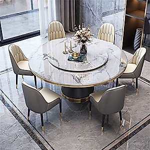 LAKIQ Modern Round Dining Table with Lazy Susan Marble Kitchen Dining Room Table Pedestal Dining Table(White Lazy Susan,39.4" L x 39.4" W x 29.5" H)