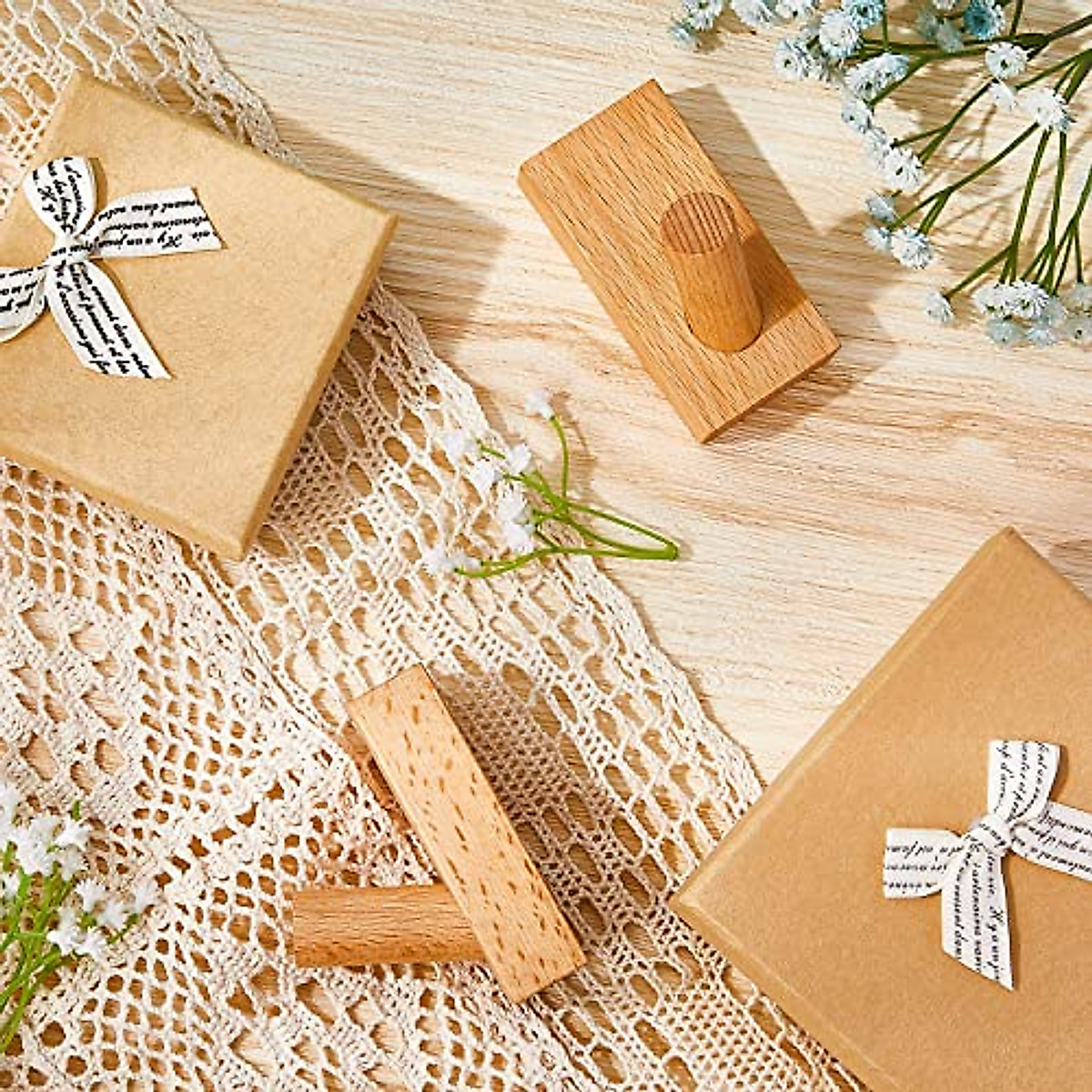 8 Pieces Wood Wall Hooks Hat Rack Decorative Wooden Coat Hooks Wall Mounted Heavy Duty Beech Coat Hangers for Wall Single Adhesive Backpack Hanger for Bathroom Hanging Hat Towel Key, Rectangle, 30lbs