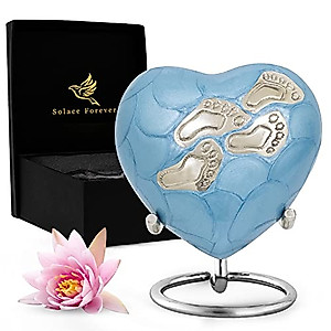 Small Heart Urn for Baby Ashes - Blue Heart Cremation Urn for Baby Boy - Small Urn with Box & Stand - Heart Shaped Memorial Urn for Ashes - Small Keepsake Urn Heart - Mini Urn for Infants & Children