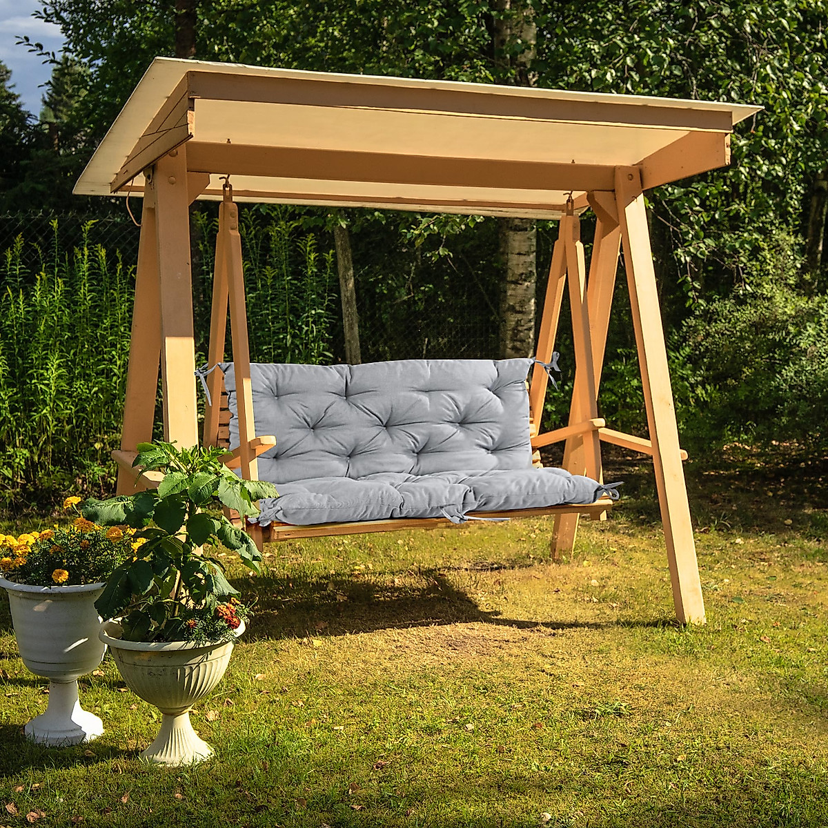 HOMBYS Porch Swing Cushions 2 Seater, Waterproof Replacement Cushions with Ties for Outdoor Swing Daybed, Outdoor Patio Garden Porch Lounger Furniture Swing Cushions