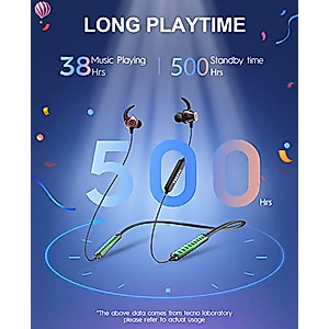 Tecno B1 Bluetooth Headphones, Bluetooth Earbuds Wireless with 38Hrs Playtime, Wireless Bluetooth Headphones for Sports, Sweatproof & IPX5 Waterproof Wireless Headphones（Black）