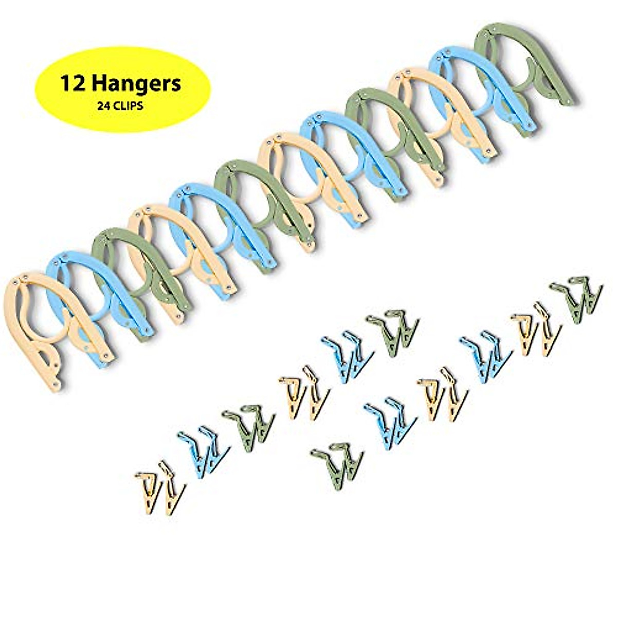 BestofTech 12 Pack Portable Lightweight Folding Hangers with Clips | Foldable | Slide Proof | Durable | Drying Rack | for Adult and Baby Clothes