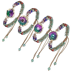 TUBMEELLUWA 7 Chakra Crystal Stones Braided Beaded Bracelet Adjustable Strand Beads Bracelet Double Layers Bangle, Gold Plated Base, Green Aventurine