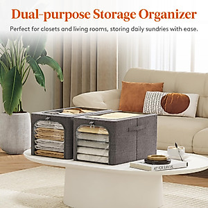 Lifewit 6 Pack Clothes Storage Bins with Metal Frame, Foldable Clothing Storage Bins with Lids, 40L Stackable Storage Box Storage Bags Fabric Bins Organizer with Clear Window＆ Zippers＆ Sturdy Handles