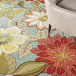 Nourison Fantasy Aqua 8' x 10'6" Area-Rug, Modern, Floral, Bed Room, Living Room, Dining Room, Kitchen, Easy washing, Non Shedding, (8' x 11')