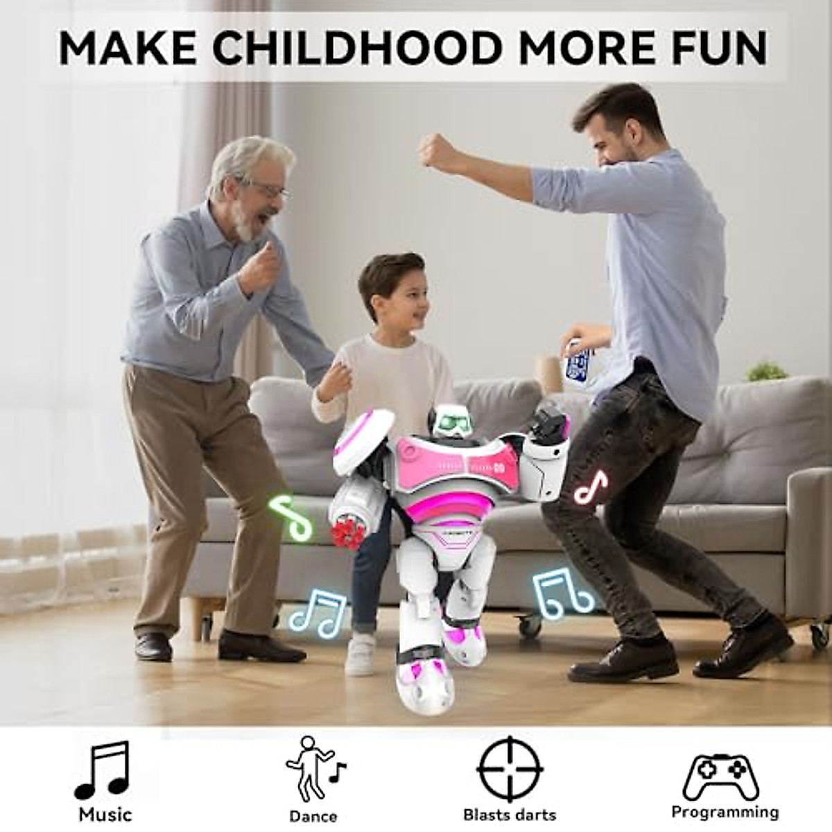 AIROBOTS Robots Toy for Kids, Robot Toys for Toddlers,Smart Programmable Interactive RC Robot, Present for 4 5 6 7 8 9 Years Old Kids Boys and Girls,Pink
