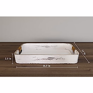 White Coffee Table Tray - 16.5"x12" - White Ottoman Tray for Living Room - White Trays for Coffee Table - White Tray with Handles - Farmhouse Tray for Coffee Table - Decorative Trays for Coffee Table