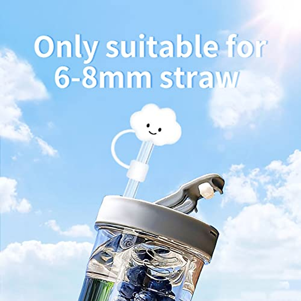 AUGSUN 8Pcs Straw Covers, Straw Tips Cover Reusable Drinking Straw Toppers, Glass Straws Protector Silicone Cloud Shape Straw Caps for 6-8mm Straws