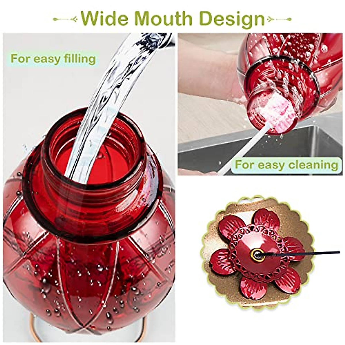 BOLITE 18016-R Hummingbird Feeder, Glass Hummingbird Feeder for Outdoors, Meshy Texture Ball Shape Bottle, 18 Ounces, Red, Xmas Gifts for Bird Lovers