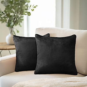 PAVILIA Black Throw Pillow Covers 18x18 Set of 2, Decorative Pillow Cases for Bed Sofa Couch, Boho Aesthetic Accent Decor Cushion for Bedroom Living Room, Velvet Square Euro Sham Covers, Solid Black
