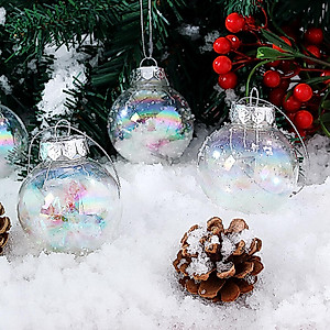 2.5 Inch Iridescent Ornaments Balls, 12Pcs Plastic Clear Christmas Balls Fill-able Mini Ornaments for Crafts Holiday Party Xmas Tree Decorations Home Decor