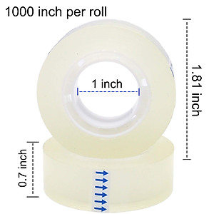 6 Rolls Transparent Tape Refills, Clear Tape, All-Purpose Transparent Glossy Tape for Office, Home, School