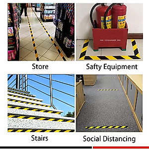 APT Premium Black and Yellow Striped Vinyl Floor Safety Marking Tape, Excellent for Hazard Caution& Warning, Social Distancing, Warehouse & Gym Floor (2 Inch, 5 Rolls, Yellow/Black)