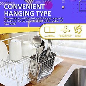 Thelivingstar Kitchen Utensils Drying Rack Stainless Steel Flatware Silverware Caddie Holder Basket Organizer with Hook (Medium-2 Compartments)