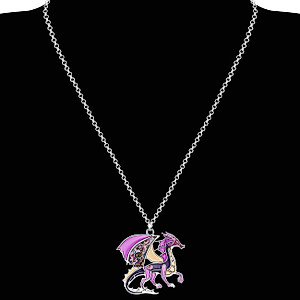 BONSNY Enamel Fantasy Dragon Dinosaur Necklaces Pendant for Women Jewelry Lucky Symbol (Purple)