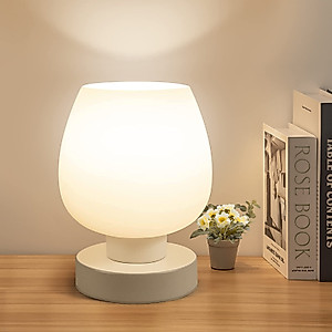 Touch Bedside Table Lamp - Modern Small Lamp for Bedroom Living Room Nightstand, Desk lamp with White Opal Glass Lamp Shade, Warm LED Bulb, 3 Way Dimmable, Simple Design Christmas Gift