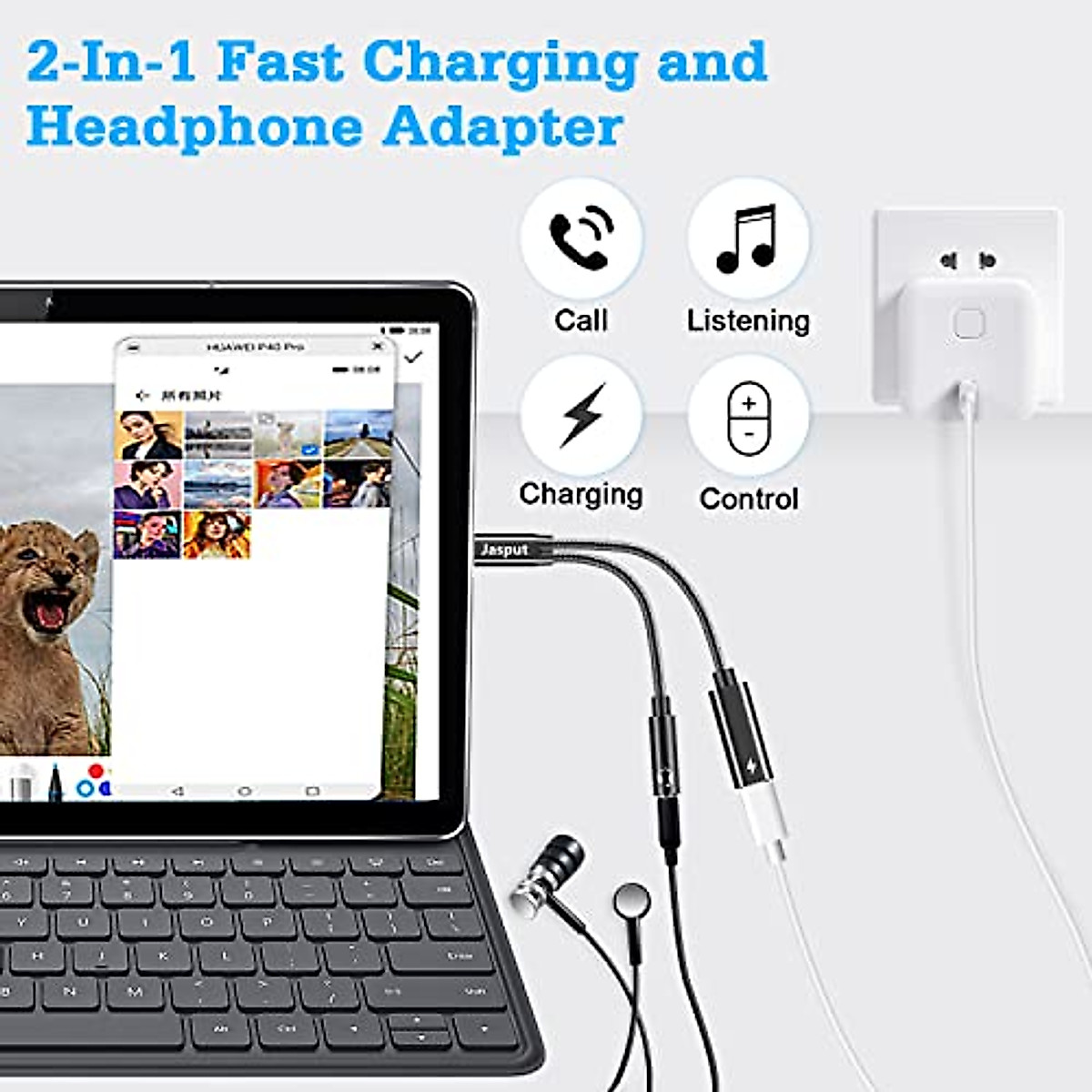Jasput USB Type C to 3.5mm Headphone and Charger Adapter, 2-in-1 USB C to Aux Audio Jack Hi-Res DAC and Fast Charging Dongle Cable Compatible with Pixel 4 3 XL,Galaxy S22 S21 S20 S20+ Note 20