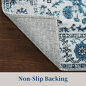 GAOMON Area Rug 8x10 Washable Rug Washable Living Room Rugs Large Medallion Distressed Carpets Indoor Soft Floor Anti Slip Carpet for Under Dining Table Bedroom Farmhouse Home Office,Blue