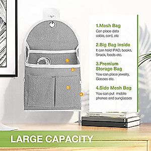 Ndeno 2 Pack Wall Hanging Organizer Bag with Pockets Fabric Storage Bag Basket Caddy Waterproof Over the Door Pouch Closet Shelves with Hook for Kitchen,Bedroom, Bathroom (Grey+Grey)