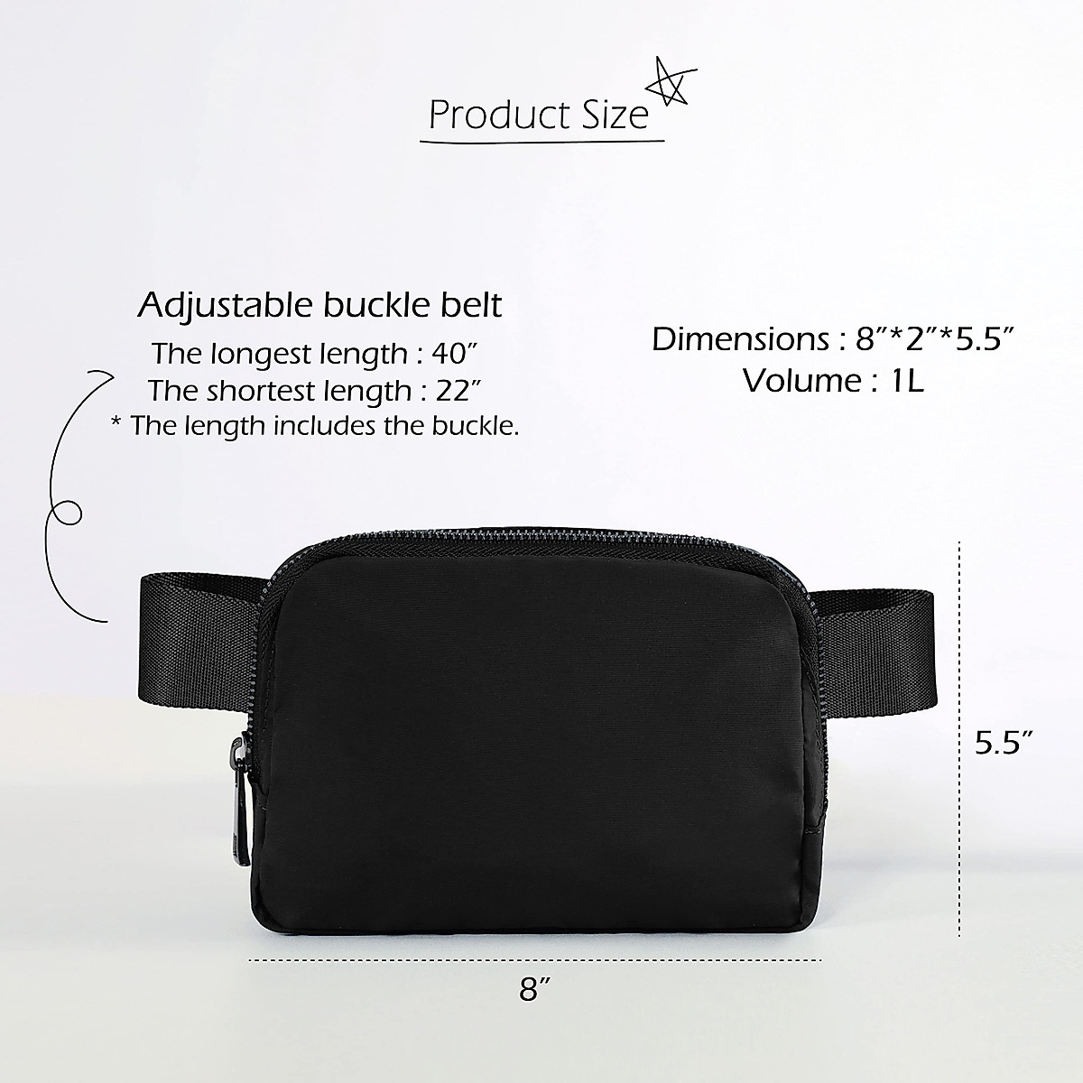 ODODOS Unisex Mini Belt Bag with Adjustable Strap Small Waist Pouch for Workout Running Travelling Hiking, Black
