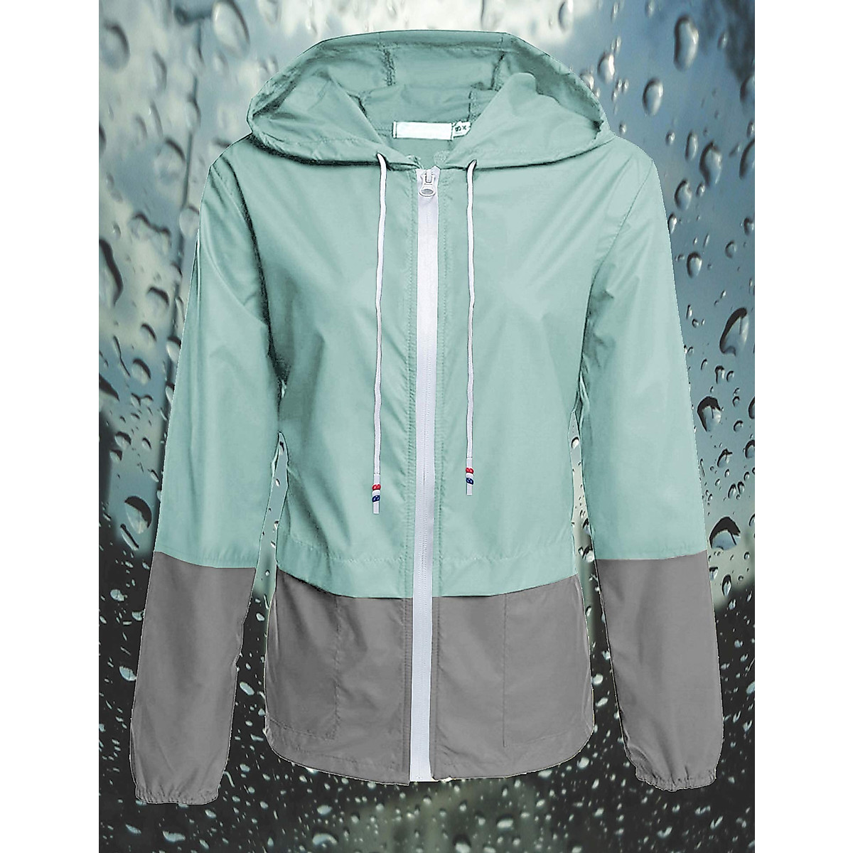 Avoogue Lightweight Raincoat Women's Waterproof Windbreaker Packable Outdoor Hooded Rain Jacket Light Blue XXL