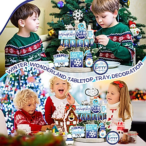 15 Pieces Christmas Tiered Tray Decor Gingerbread Christmas Decor Farmhouse Christmas Table Decorations Tiered Tray Christmas Decor Set Winter Wooden Sign Tabletop for Xmas Party (Vivid Style)