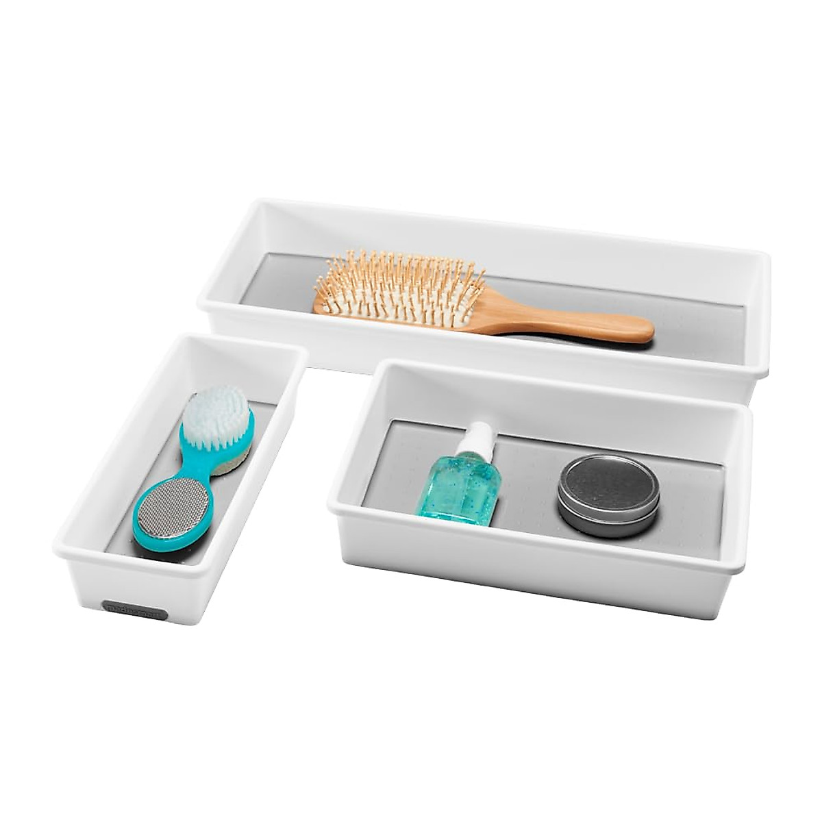 madesmart Classic 3-Tray Bin Pack - White | CLASSIC COLLECTION | Multi-Purpose Storage | Soft-grip Lining and Non-slip Rubber Feet | Durable | BPA-Free