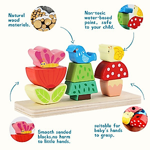 Xylolin Wooden Garden Stacker, Toddler Stacking Toys Garden Blocks, Sorting and Stacking Blocks for Toddlers 1-3, Preschool Early Learning and Educational Toys for Kids