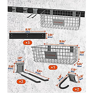 POETISKE Garage Tool Organizer Wall Mount 2PC Heavy Duty Hook 2PC Bike Hook 1PC Mesh Basket 3PC Utility Rack Max Capacity 480LBS Holding Folding Chairs Garden Tools Ladder Broom Mop etc