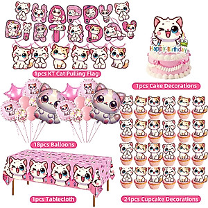 Cute kitten Birthday Decorations, Party Supplies Set Include Banner, kitten Balloons, Hanging Swirls, Cake Cupcake Toppers, Tablecloth for Kids Theme Party